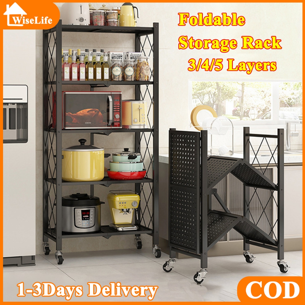 Foldable Storage Rack Stainless Steel Kitchen Rack Organizer Shelf 3/4 ...
