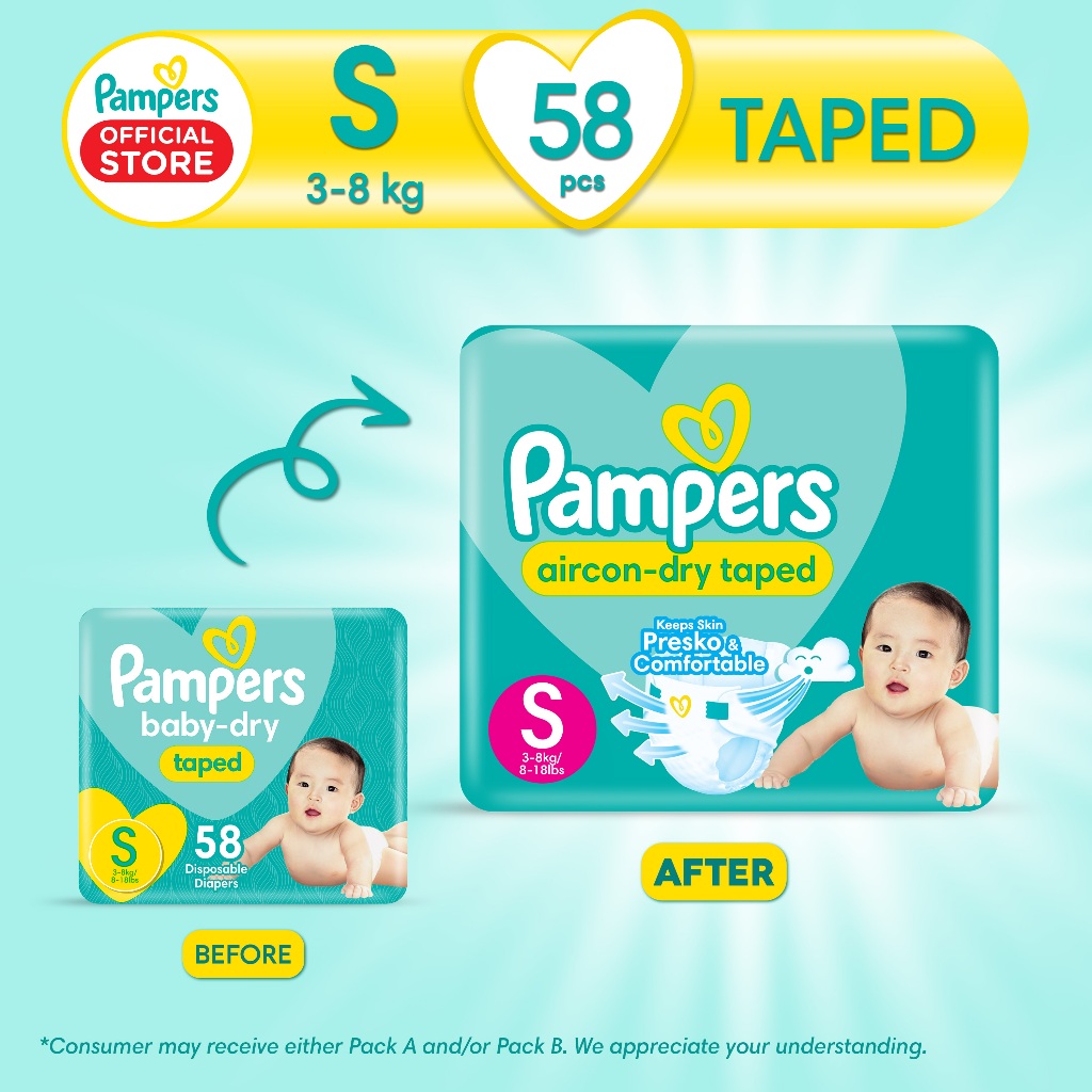 Pampers Baby Dry Taped Diapers Small 58s x 1 pack (58 pcs) | Shopee ...