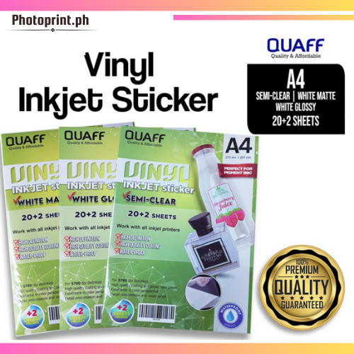 QUAFF Vinyl Inkjet Sticker Semi-Clear & White Glossy Waterproof A4 Size ...