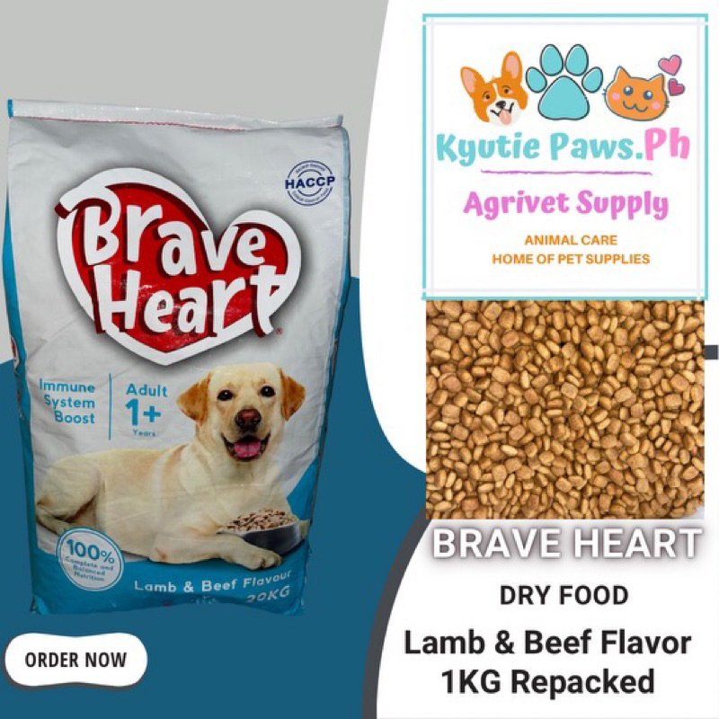 Brave heart dog food adult (lamb & beef) 1kg repacked | Shopee Philippines