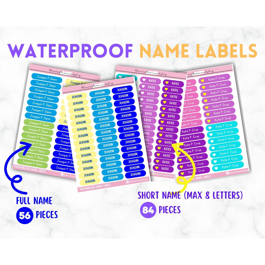 Waterproof Personalized Name Labels 56 or 84 pieces | Shopee Philippines