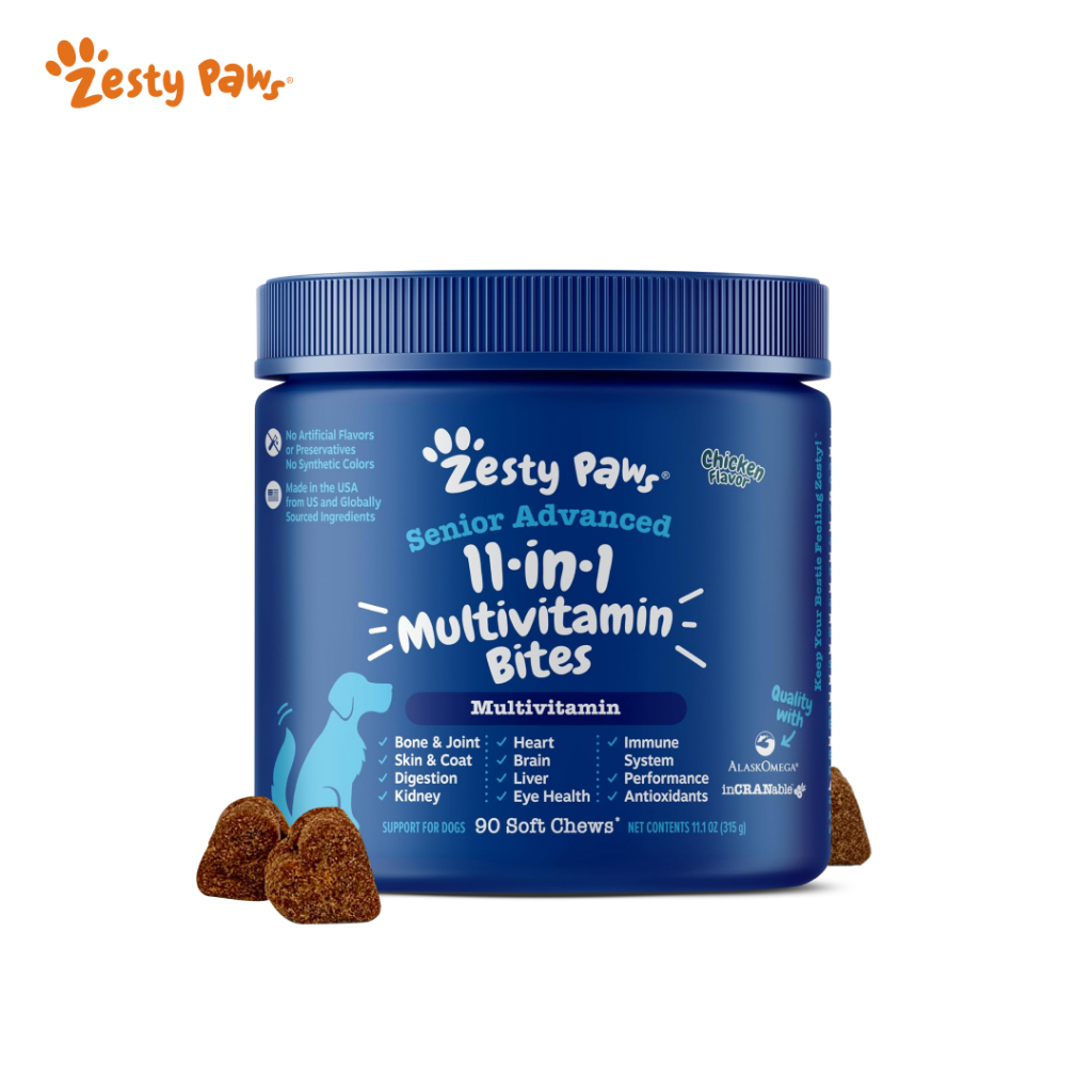 Zesty Paws Senior Advanced 11-in-1 Multivitamin Bites - Chicken Flavor ...