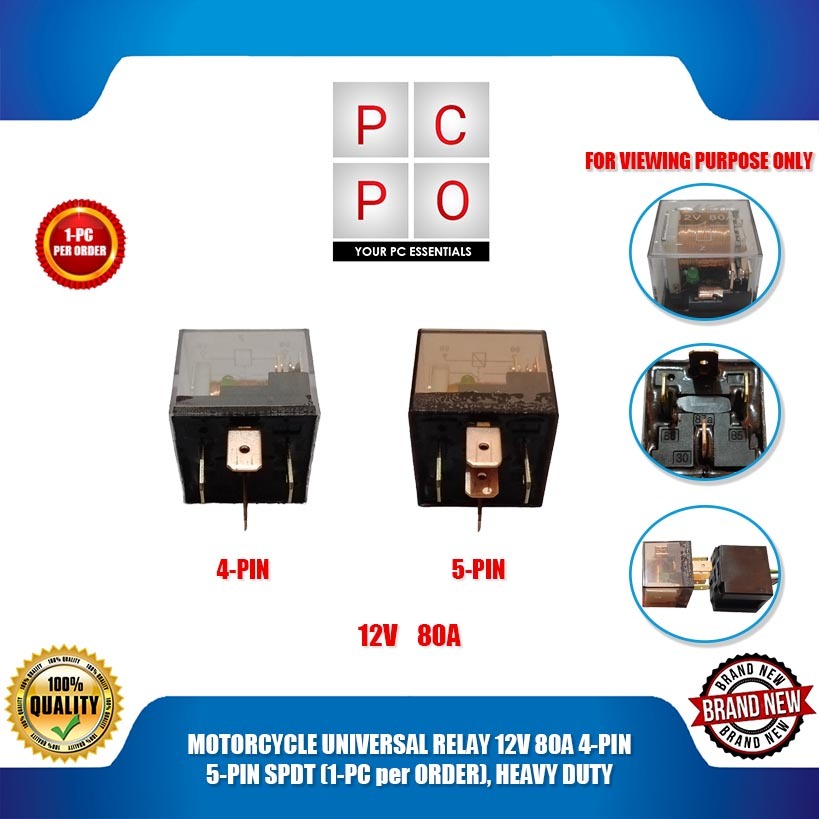 PC PO MOTORCYCLE UNIVERSAL RELAY 12V 80A 4-PIN 5-PIN SPDT (1-PC per ...