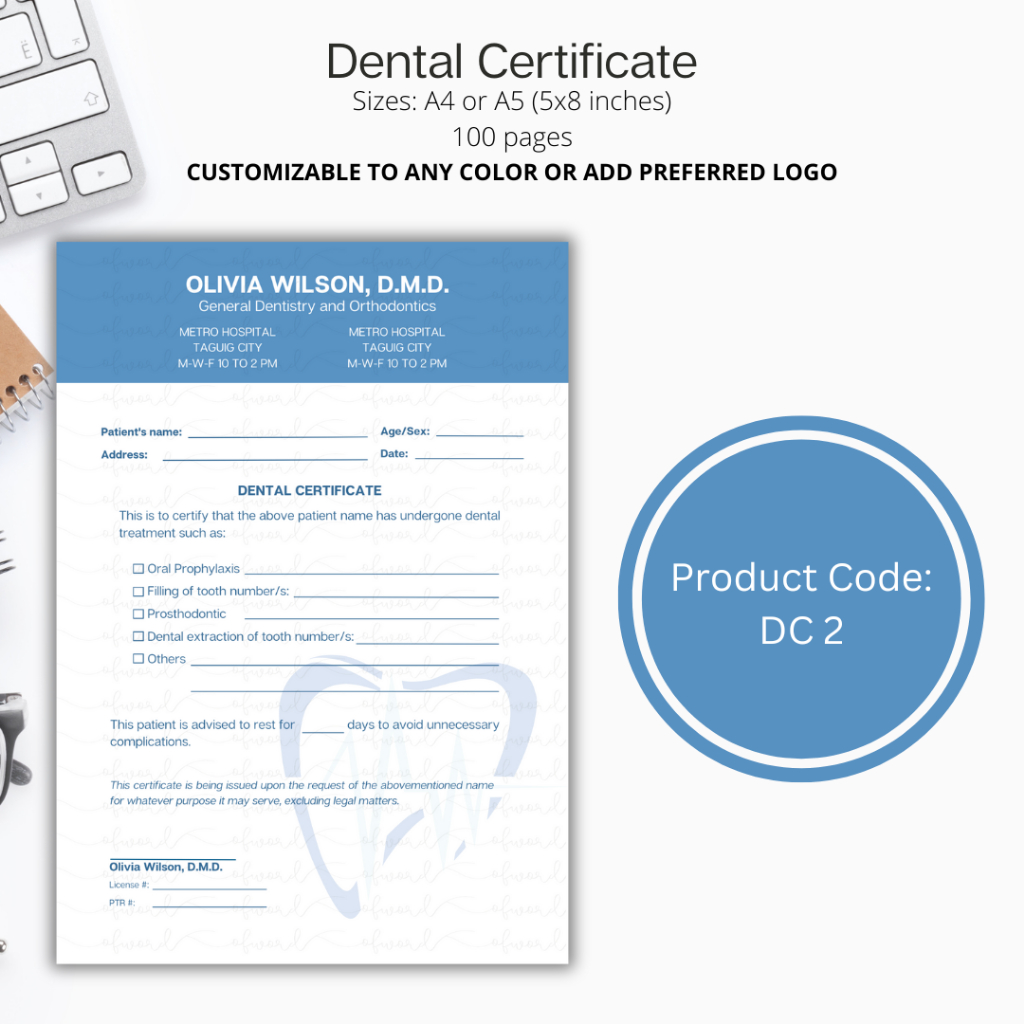 Dental Professional Medical Certificate Personalized Customizable RX ...
