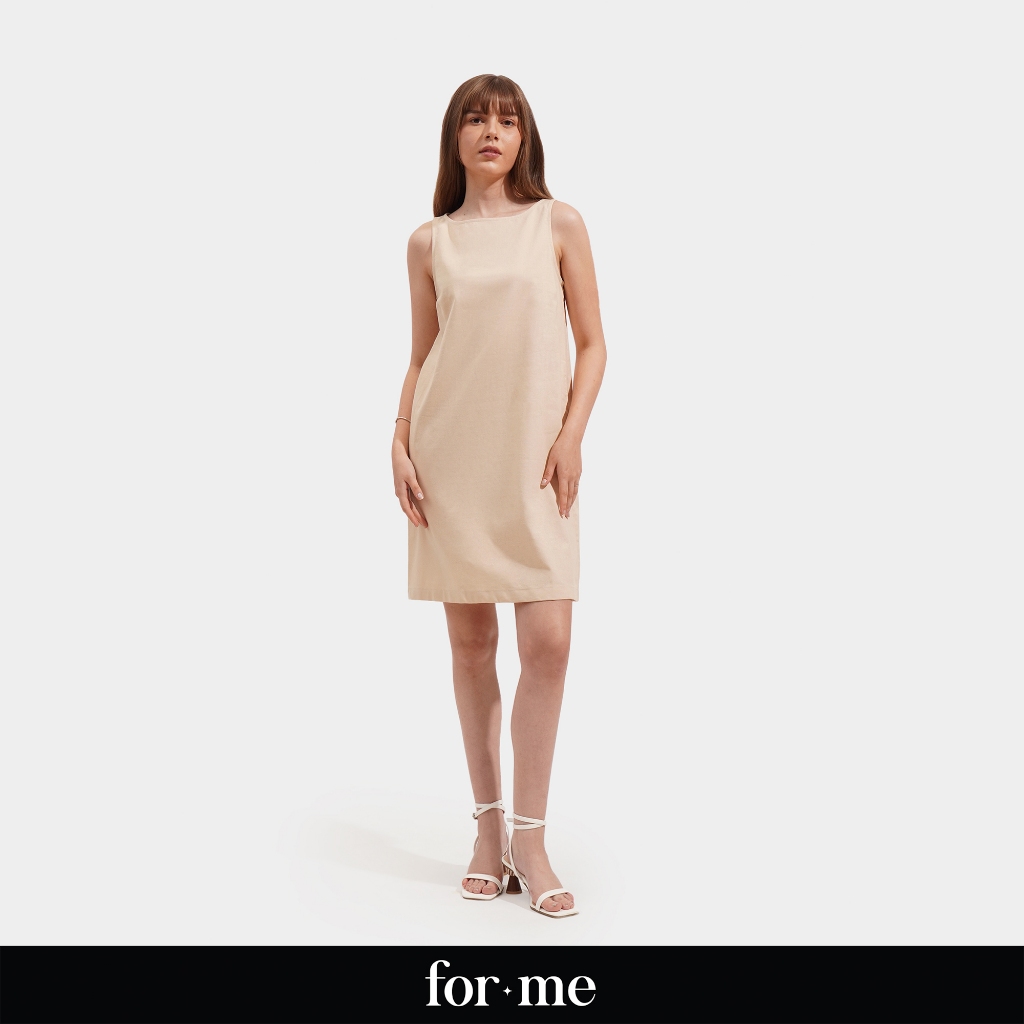 ForMe Sleeveless Shift Dress for Women (Beige) | Shopee Philippines