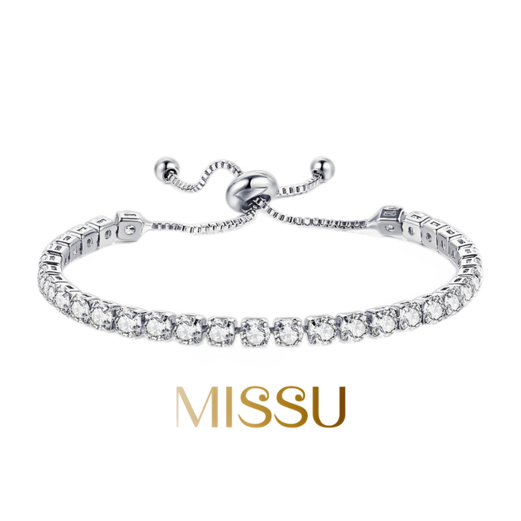 Missu Silver Adjustable Tennis Bracelet Stainless Steel for Women Cubic ...
