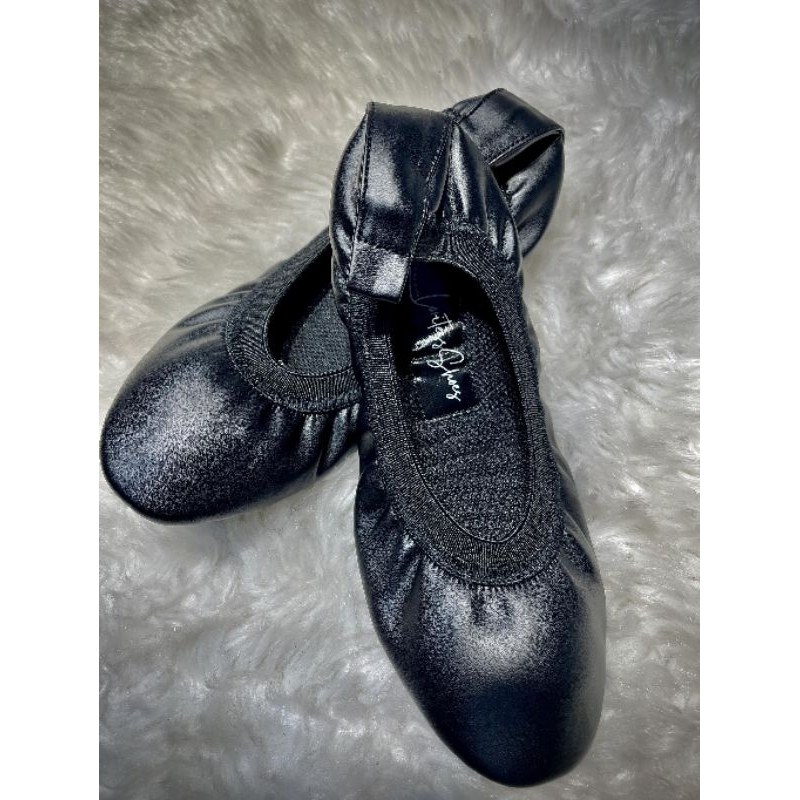 Foldable Garterized Flat Doll Shoes for Women Smooth Black Plain ...