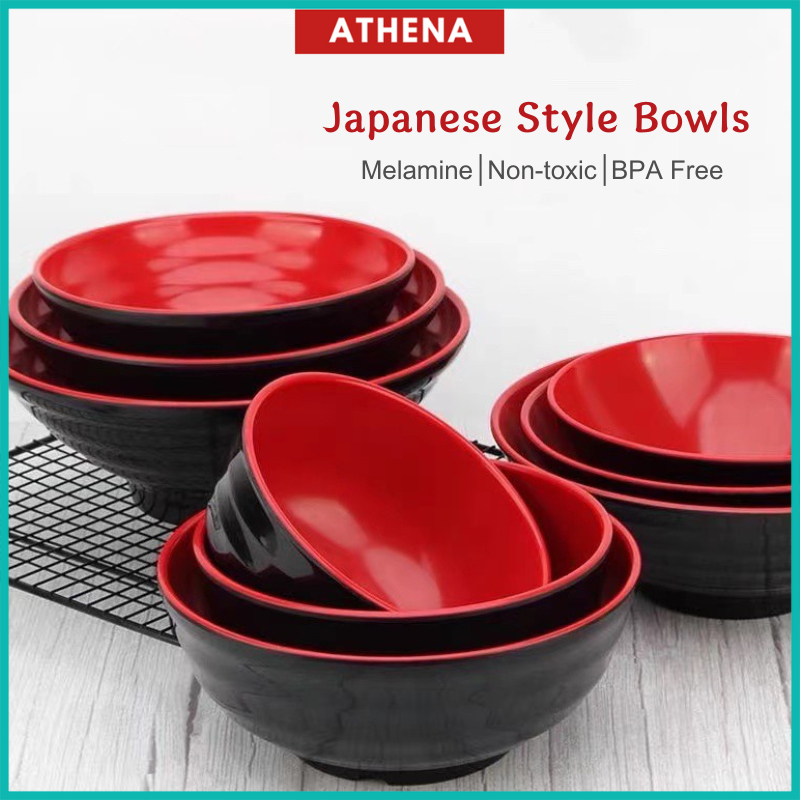 Japanese Kitchen Red Black Melamine Dinnerware dining Plate /Bowl ...