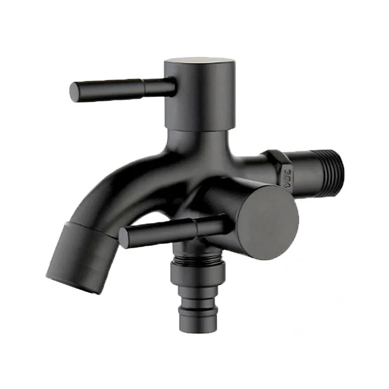 Black Faucet - 2 Way Multifunctional Water Faucets Double Bibcock Wall ...