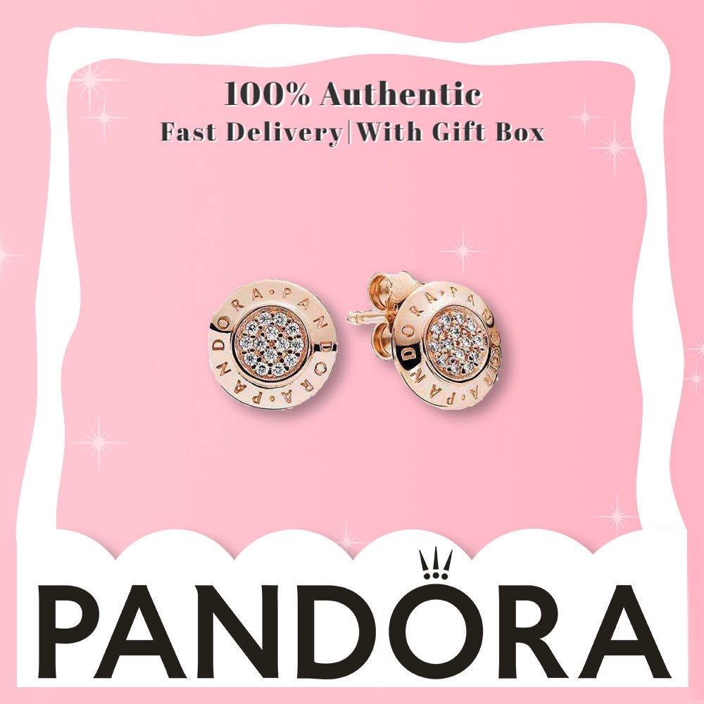 Pandora Round Classic Earrings 280559CZ Rose Gold Female 100% Original ...