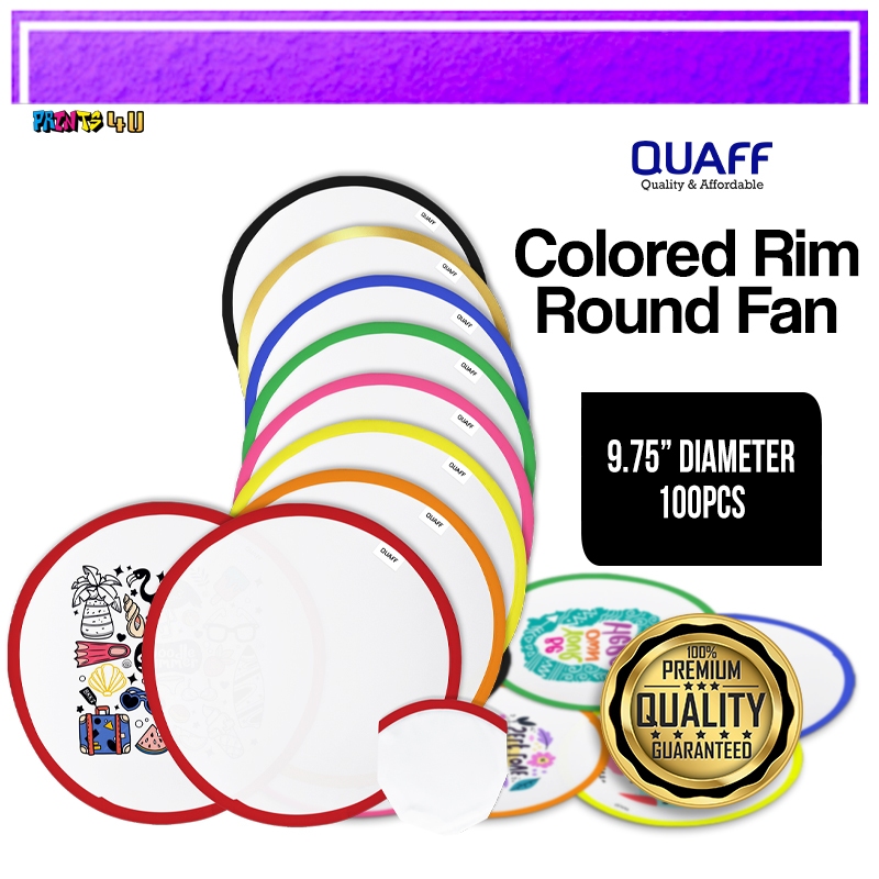 100pcs Quaff Blank Printable Foldable Round Fan White with Rim Color ...