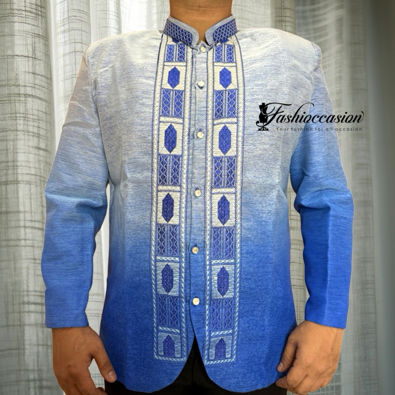 Modern BARONG COAT JUSILIN BLUE Monocromatic w/ Embroidery Design ...