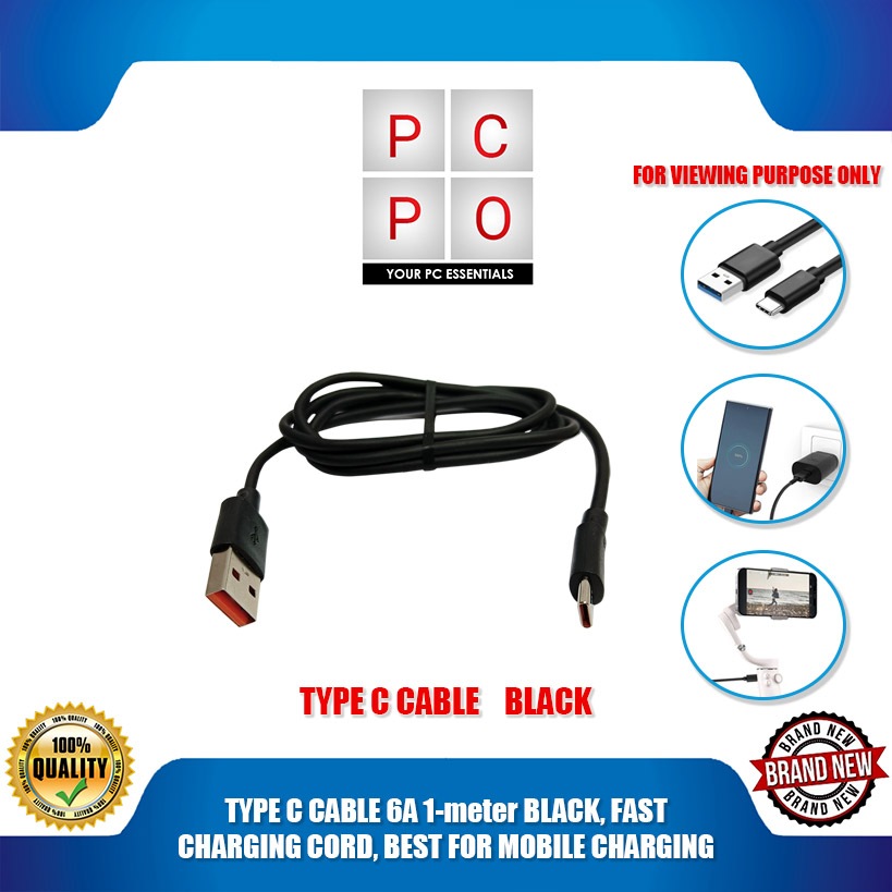 PC PO TYPE C CABLE 6A 1-meter BLACK, FAST CHARGING CORD, BEST FOR ...