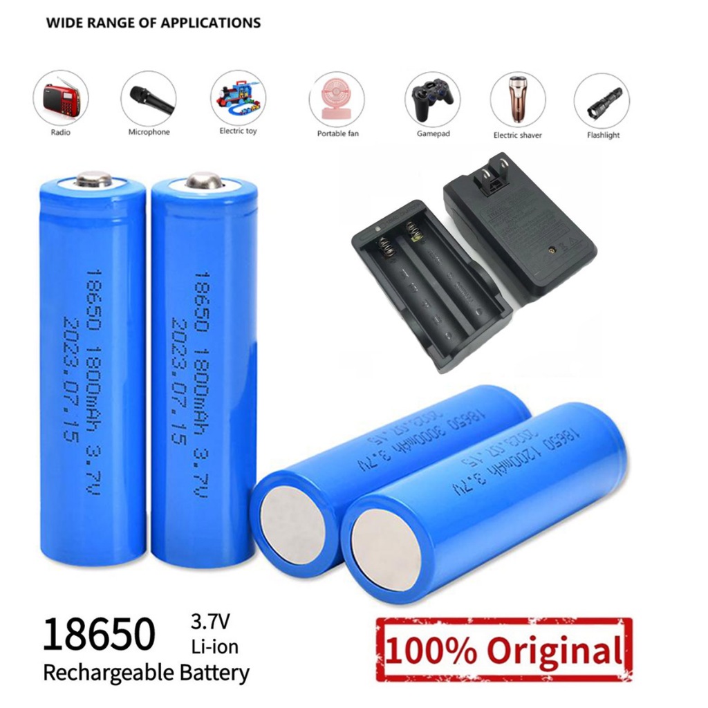 Rechargeable 18650 Battery With Charger Original 2200mAh 3.7V Li-ion ...