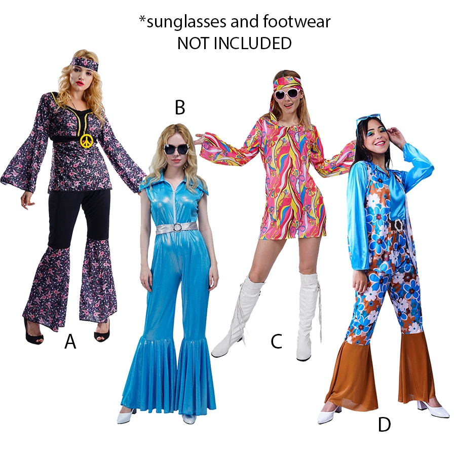 Hippie Costume for Women Sixties Seventies Disco Cosplay 60s 70s Decade ...
