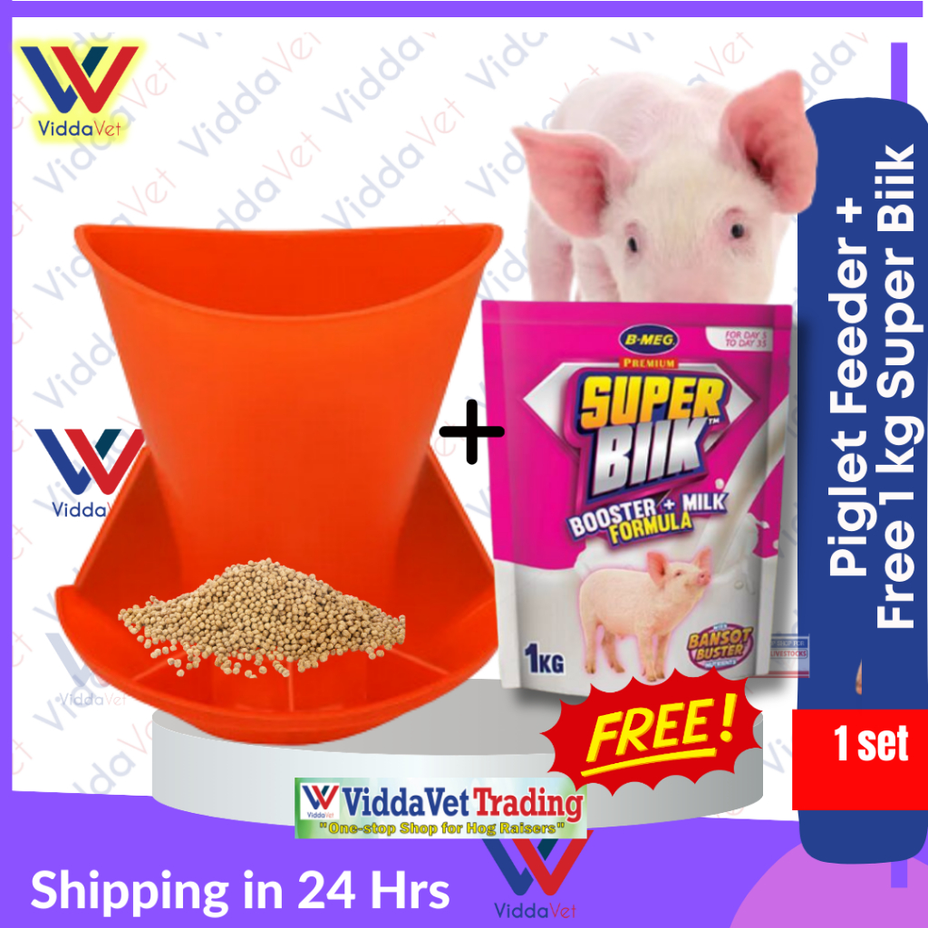Viddavet wall-mounted piglet plastic feeder + Super Biik Piglet Booster ...