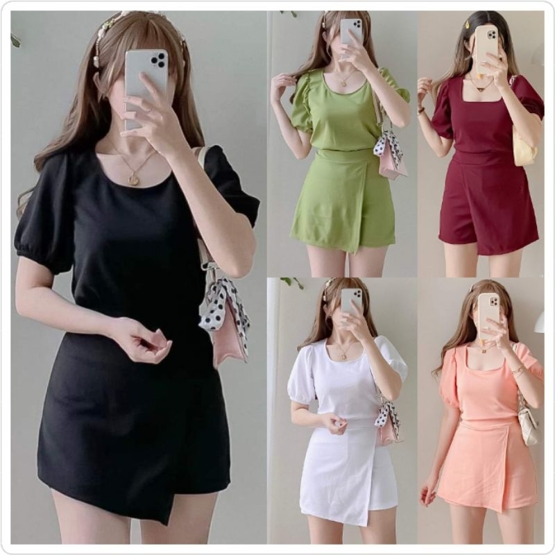 Nicole Puff Terno Skort ( ASH ) | Shopee Philippines