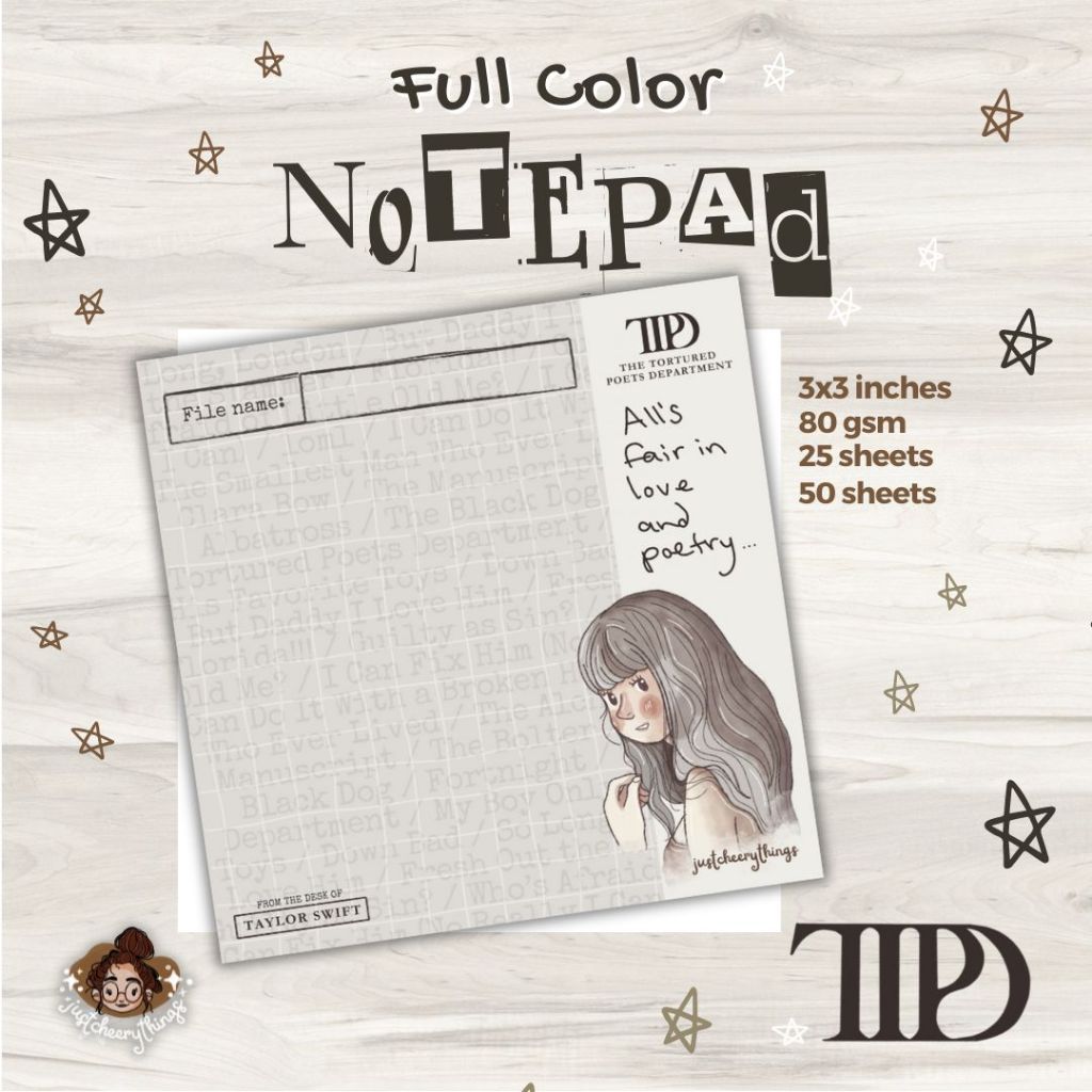 Taylor Swift TTPD Full Color Design Notepad 3.2" 80gsm 25/50 sheets ...