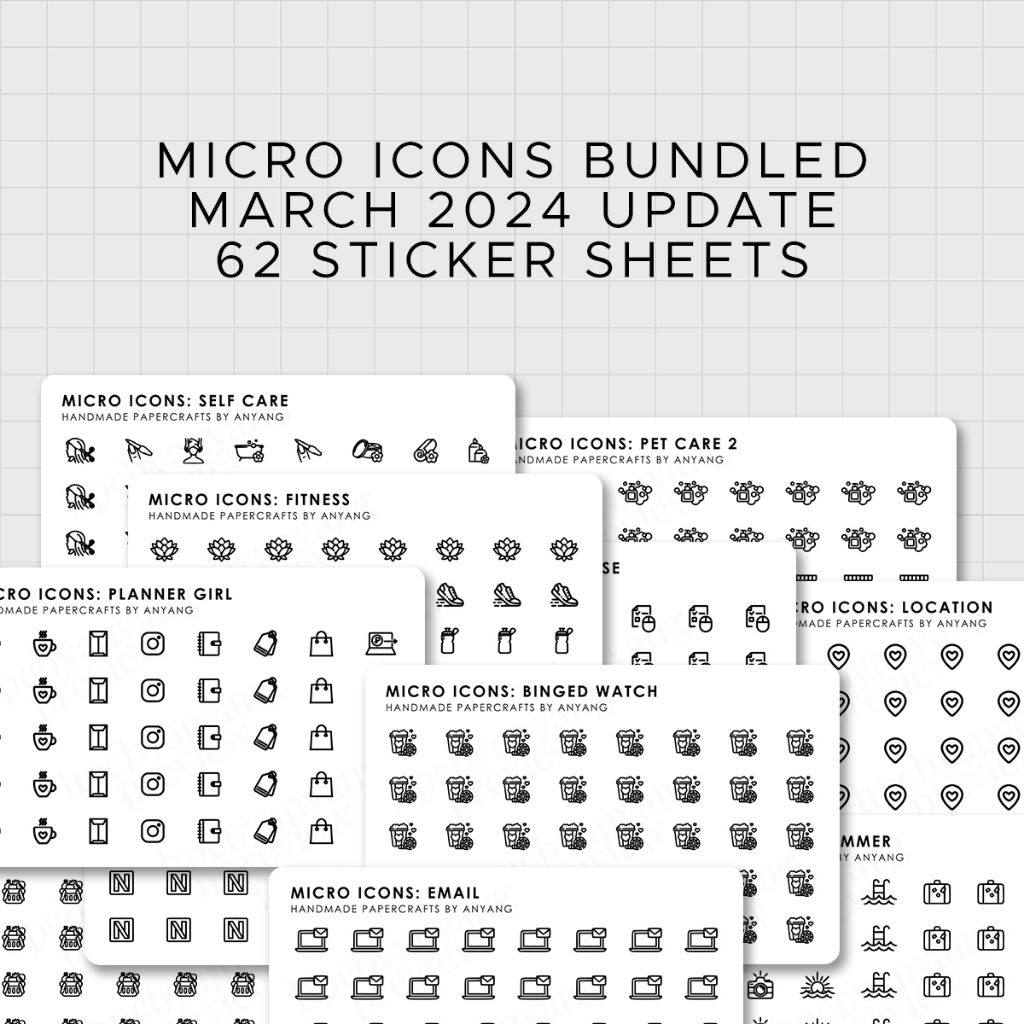 MICRO ICONS BUNDLE | 62 SHEETS | Minimal + Functional Stickers for your ...