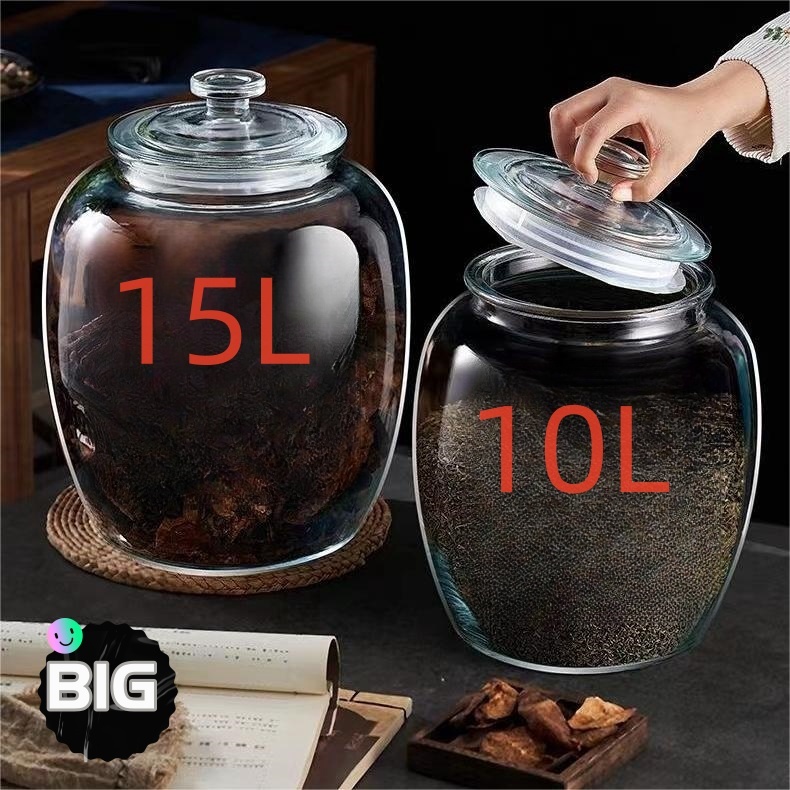 10liters 15L big jar glass container with cover rice dispenser candy ...
