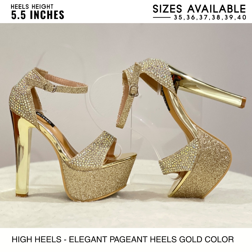 ELEGANT COMFY PAGEANT HIGH HEELS GOLDEN 5.5 INCHES | Shopee Philippines