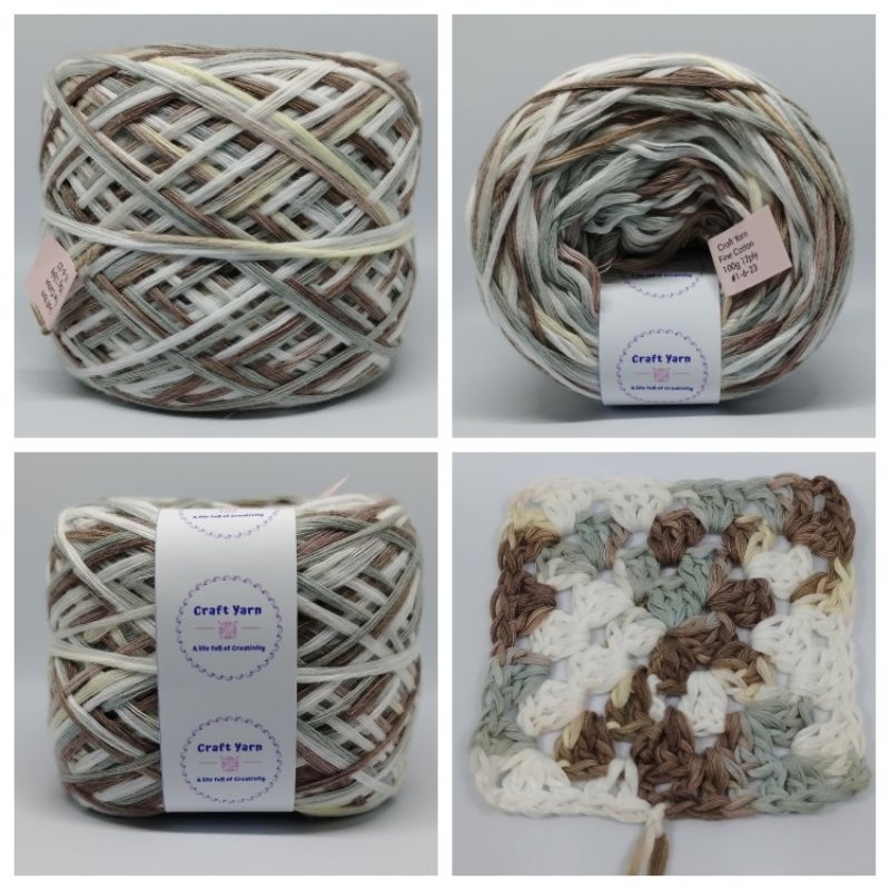 Hand Dyed Fine Cotton Yarn (Tricolor 1-6-23, 16ply,12ply,8ply) (100g ...