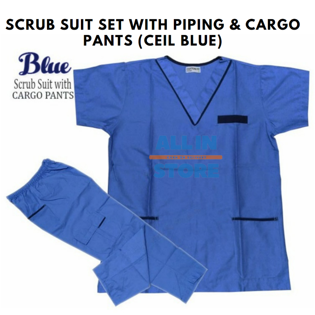 (ALL-Z) Scrub Suit Set with Piping & Cargo Pants (Ceil Blue) [LCC ...