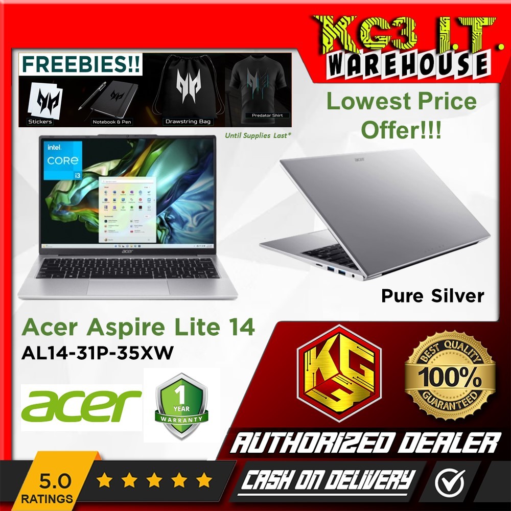Acer AL14-31P-35XW Pure Silver Notebook | Ci3 N300 8GB | 512GB | 14inch ...