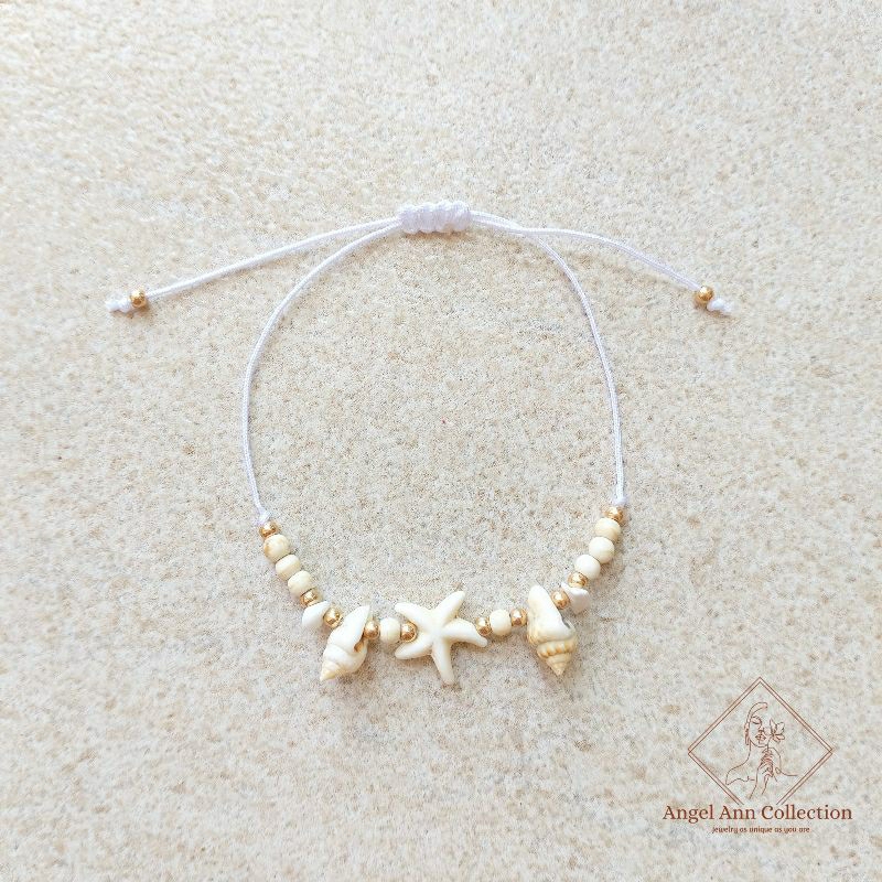 Tiny Shell, Polyresin Starfish and Beads Decor Adjustable Bracelet (16 ...