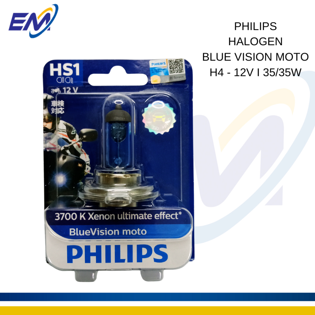 PHILIPS HEADLIGHT BULB HALOGEN BLUE VISION MOTO H4 - 12V I 35/35W ...