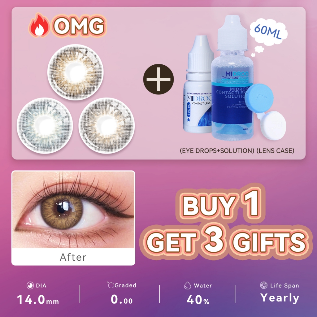 Midroo OMG Brown Contact Lens With 60ml Solution+10ml Eyedrop Natural ...