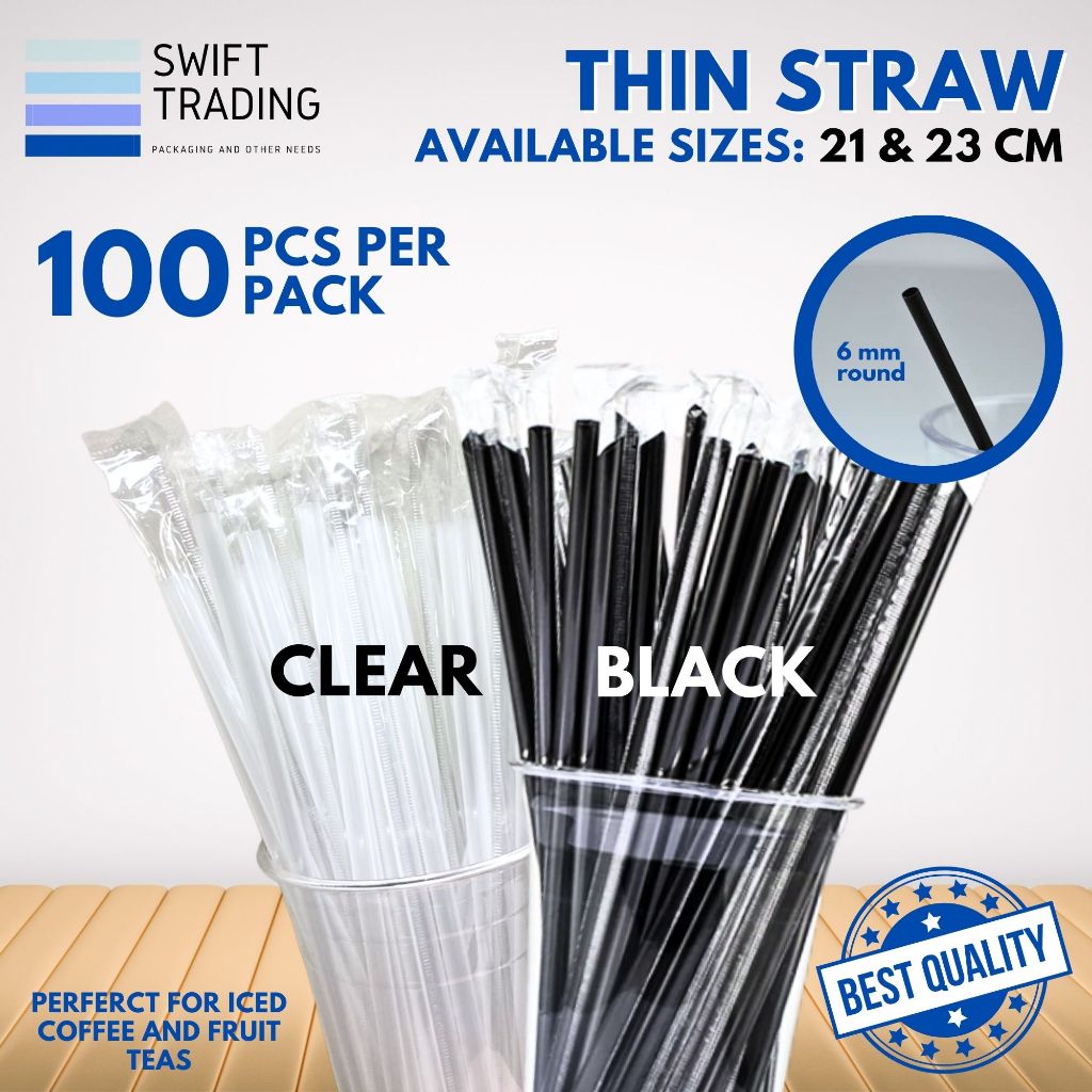 Plastic Thin Straw 6MM X 21CM / 23CM CLEAR / BLACK [Individually Packed ...