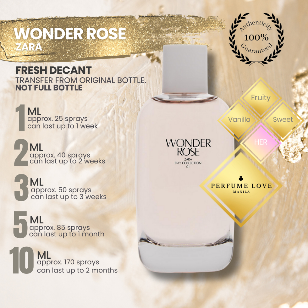 PERFUME DECANT Zara Wonder Rose (Lcste Pour Elle Sparkling Dupe ...
