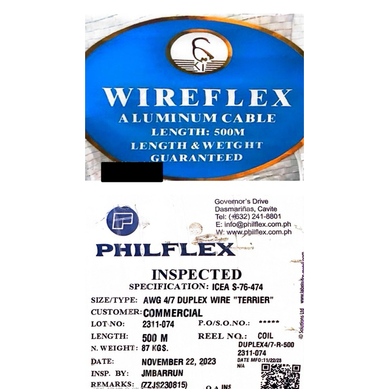 Philflex/Wiremax Service Drop Wire DUPLEX ACSR AWG6/7 & 4/7 x 500 Meter ...