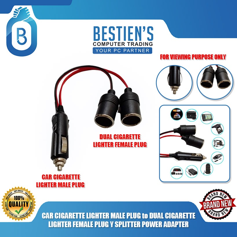 CAR CIGARETTE LIGHTER MALE PLUG to DUAL CIGARETTE LIGHTER FEMALE PLUG Y ...