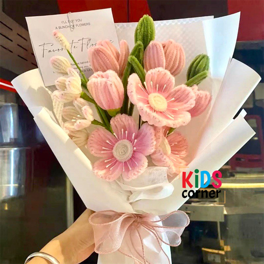 Complete Set DIY Flower Bouquet Colorful Dense fuzzy wire pipe cleaner ...