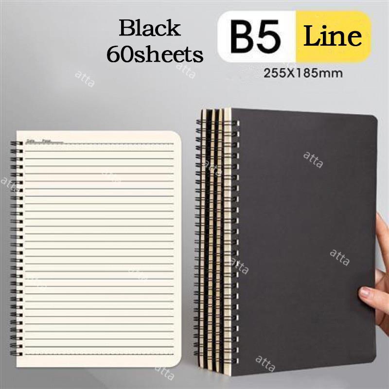 A5/B5 Steno Spring Notebook 60Sheets Notepad Kraft Black Cover Office ...