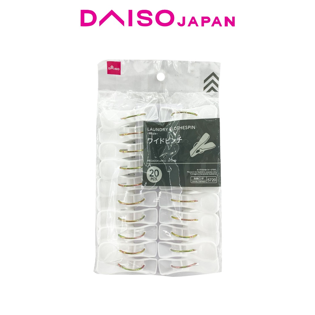 Daiso Laundry White Clothespin (Wide pinch, 20 pieces) | Shopee Philippines