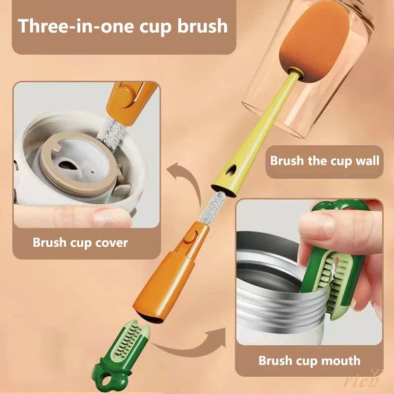 Tumbler Cleaner Long Handle Insulation Cup Lid Brush 3 in 1 ...