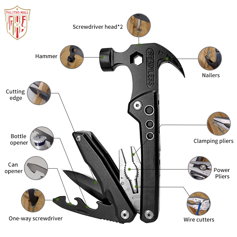 Multi-tool Hammer Multiporpose hammer emergency repair hammer 12 in 1 ...