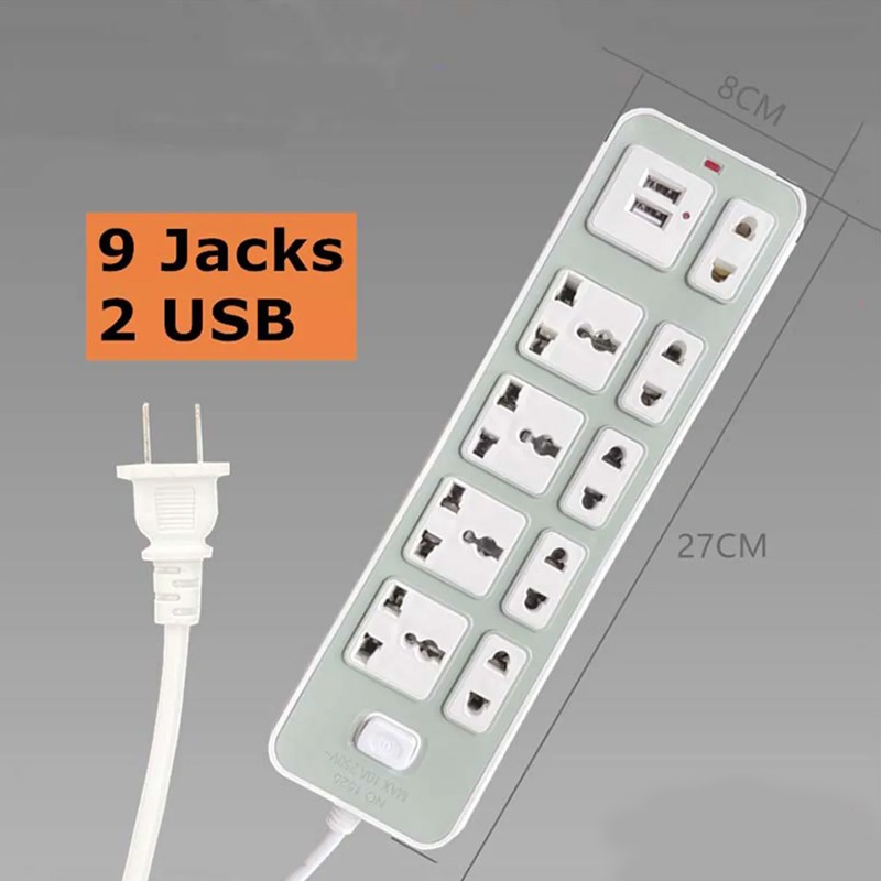 Giva Multi Function Socket Plug Extension Cord With 9 Power Socket 2 Usb Ports Safety Switch
