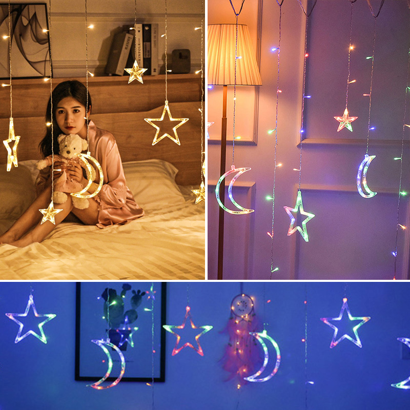 120 LED Solar 3 Big Star 3 Big Moon 6 Small Star Christmas Lights ...