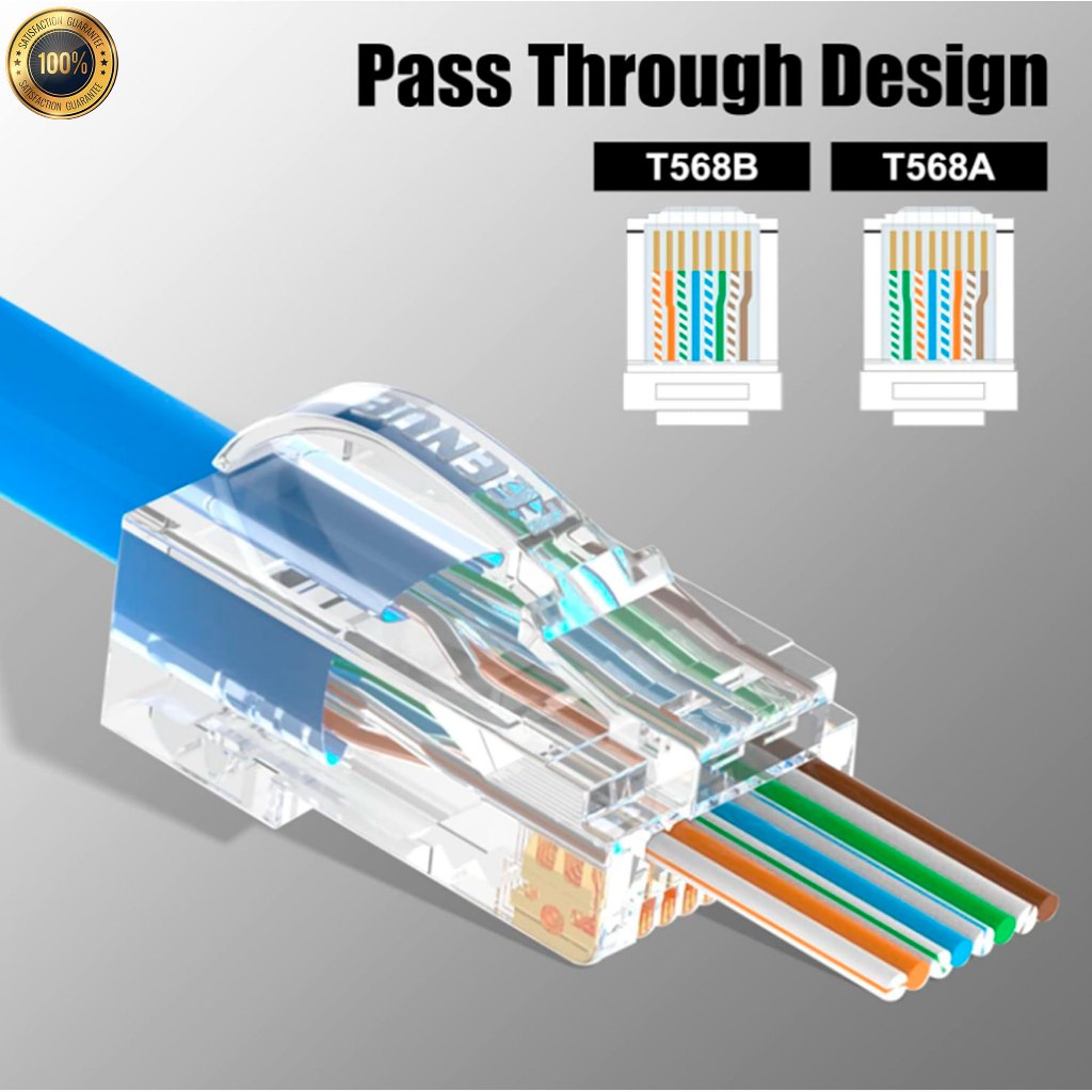 100pcs/Pack CAT6 RJ45 Gold-Plated Connector 8P8C Pins Ethernet cable ...