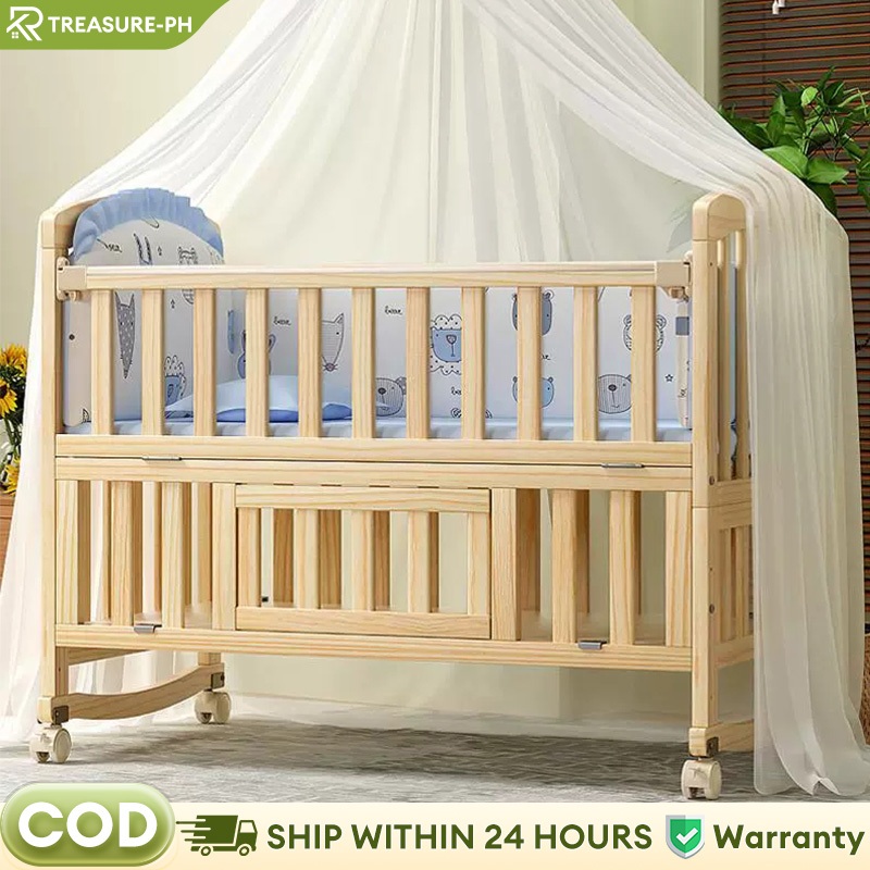 Solid Wood Baby Crib Baby Bed With Mosquito Net Deformable Crib For ...