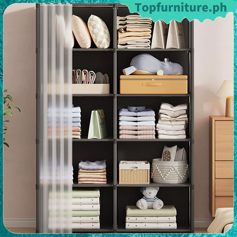 ️PH⭐ Dustproof Closet Bedroom Wardrobe Sliding Curtain Storage ...