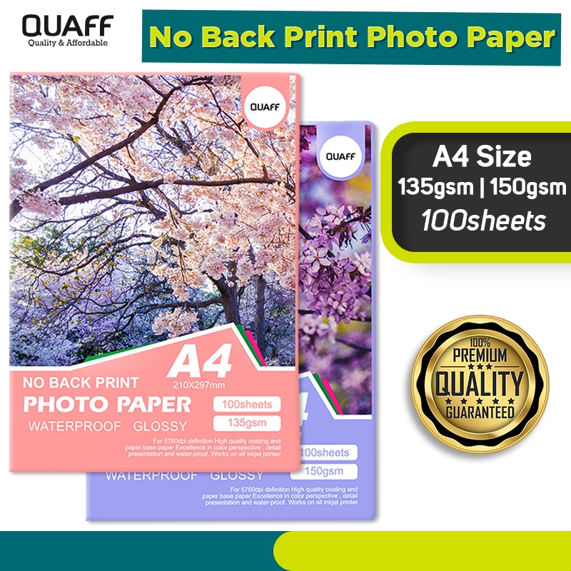 QUAFF Photo Paper No Back Print A4 135gsm/150gsm (100sheets/pack ...