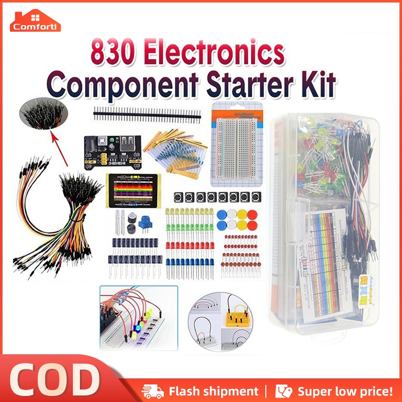 830 Breadboard Set Tie-points Breadboard Set Electronic Component Basic Starter Kit Resistor ...
