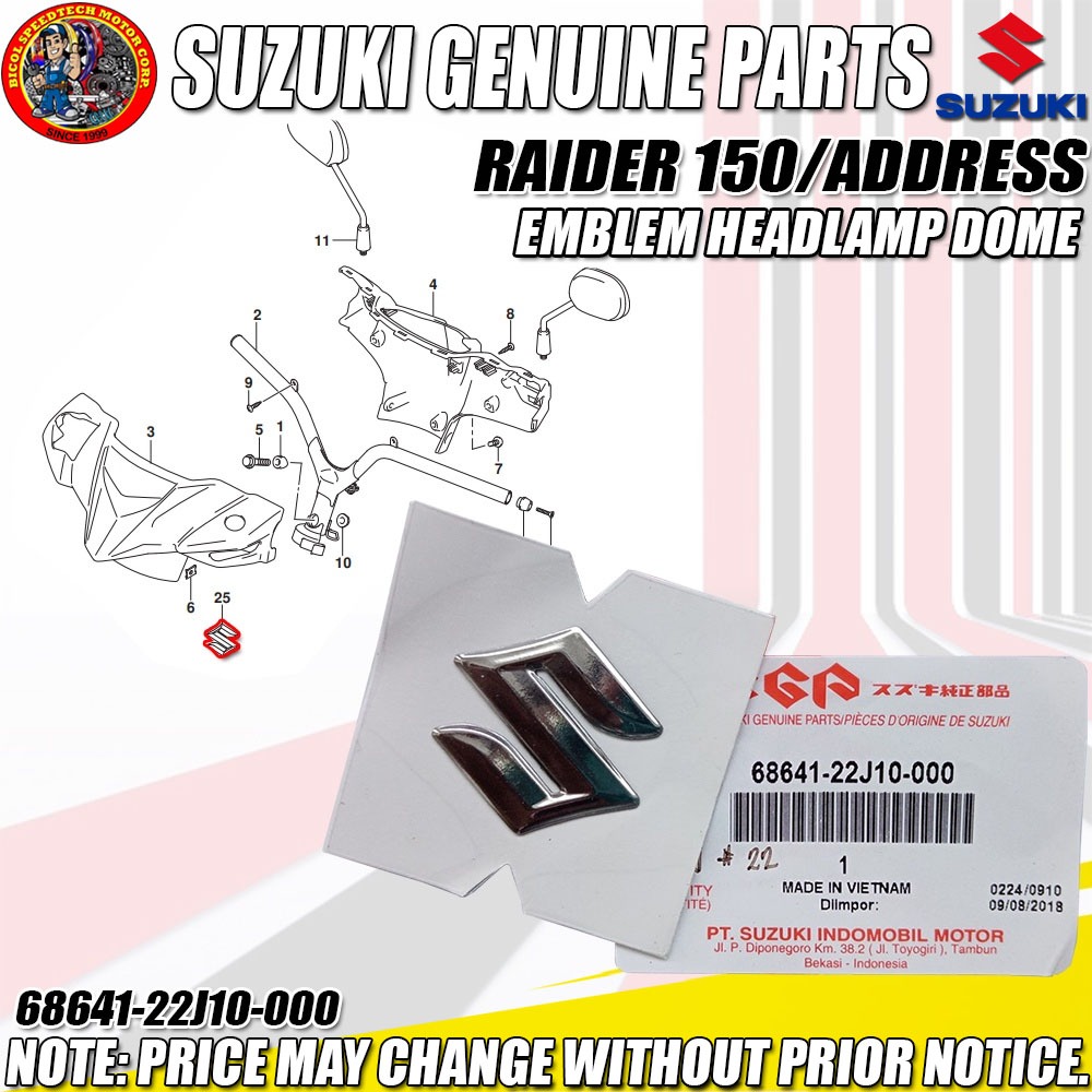 RAIDER 150/ADDRESS EMBLEM HEADLAMP DOME (SGP) (GENUINE: 68641-22J10-000 ...