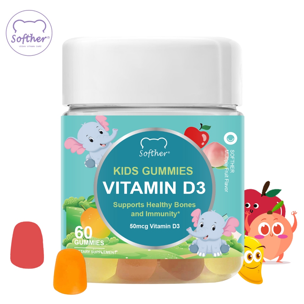 Softher Kids Vitamin D3 Gummies Support Bones, Teeth, Brain & Immunity ...