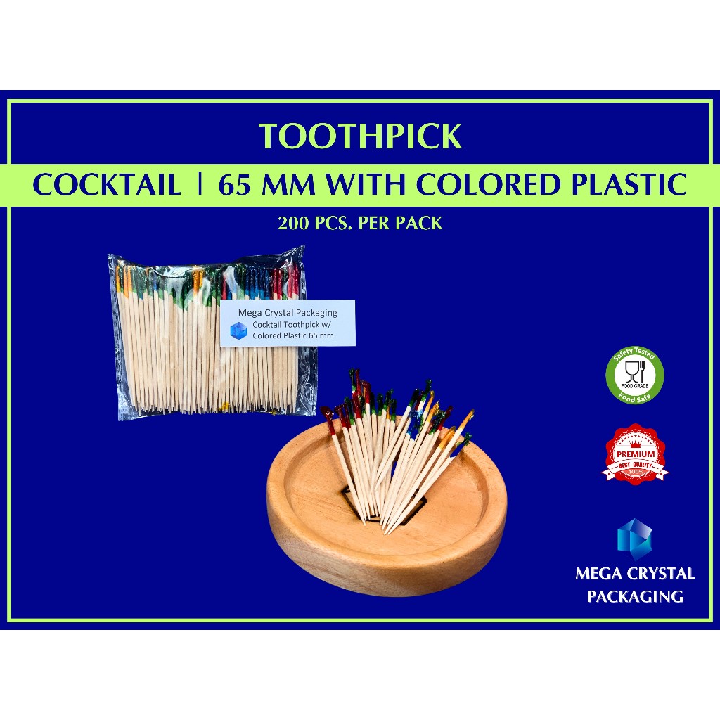 [ 200 Pcs ] Cocktail Toothpick with Colored Plastic 65 mm | Shopee ...